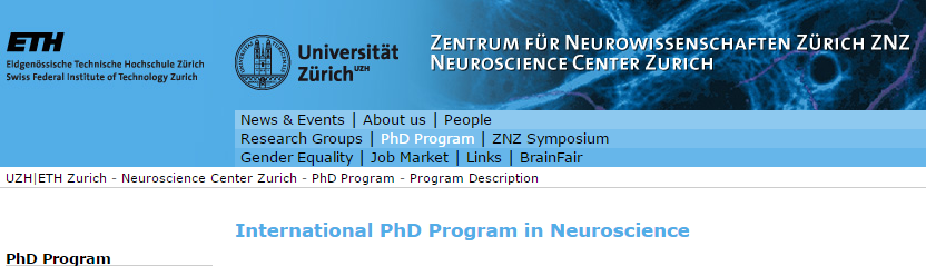 International PhD Program in Neuroscience, University of Zurich ...