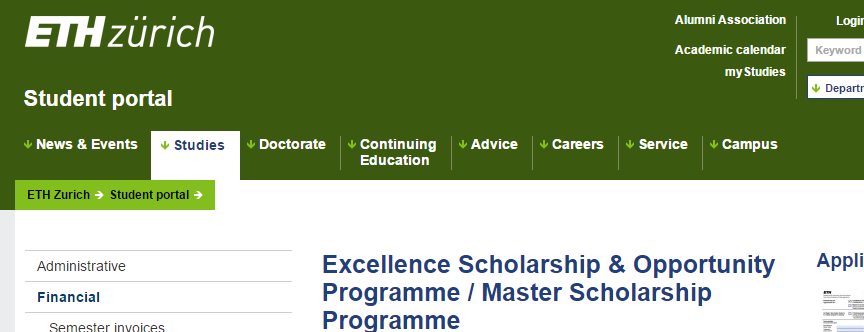 Eidgenössische Technische Hochschule Zürich Master Scholarship ...