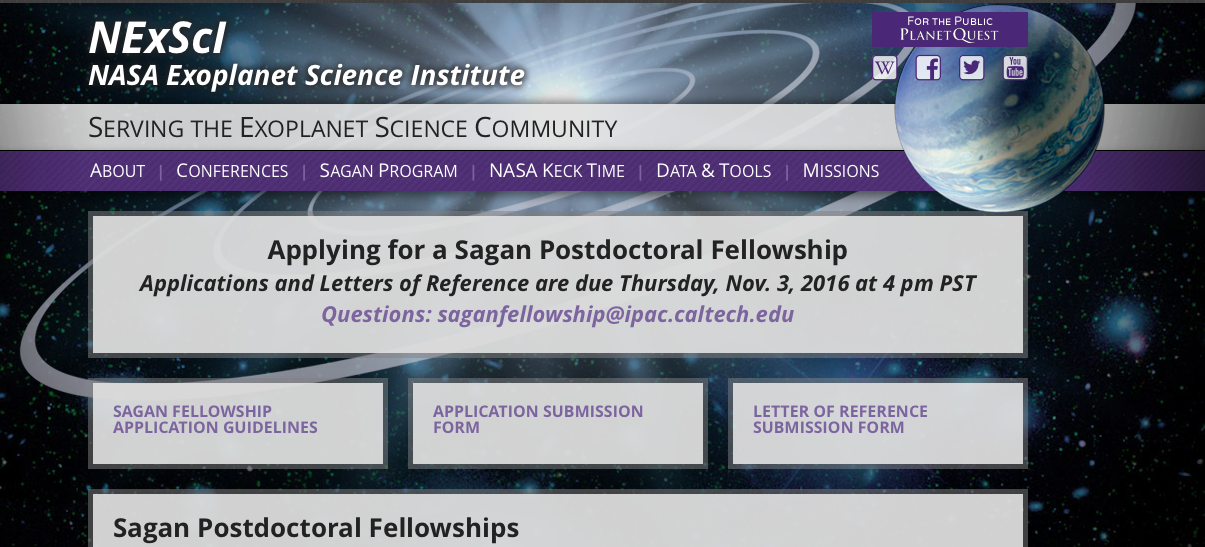 Sagan Postdoctoral Fellowship Program NASA Exoplanet Exploration ...