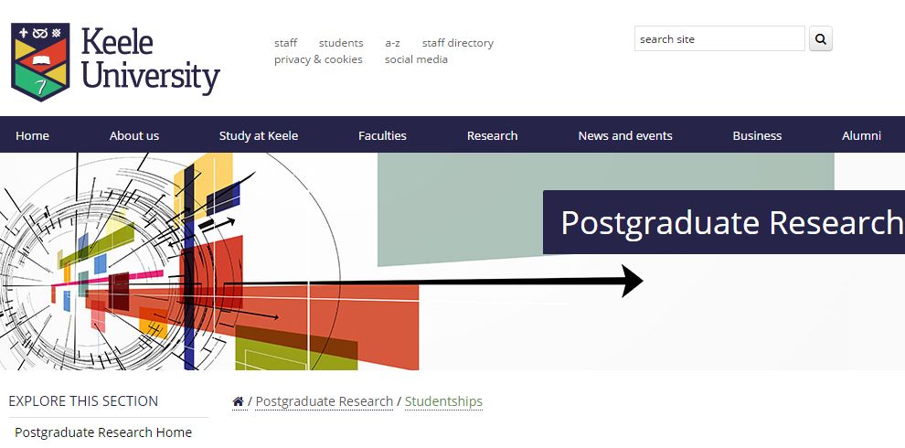 Postgraduate Research Studentships 2017-18, Keele University, UK