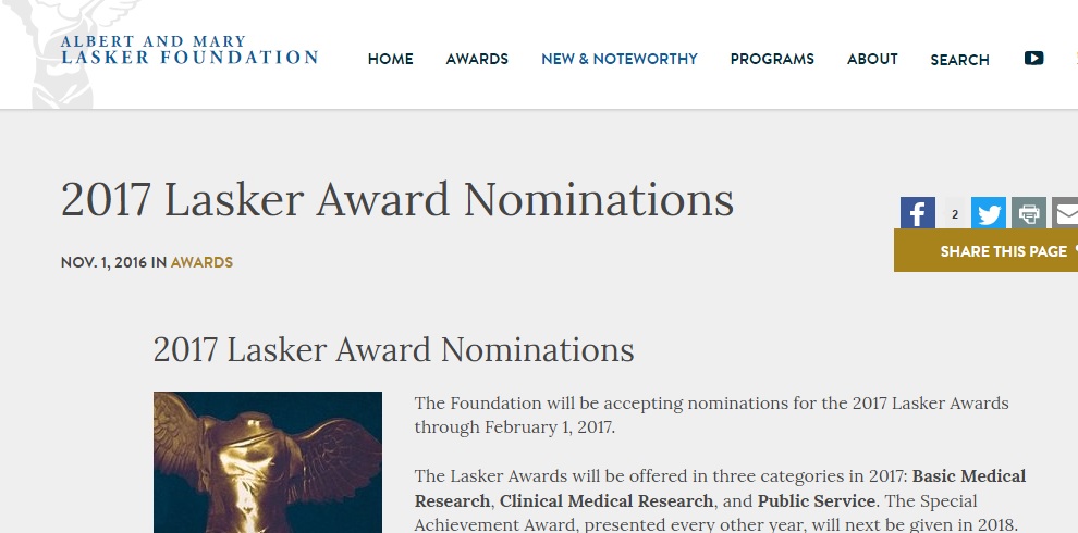 Lasker Award Nominations 2017, USA