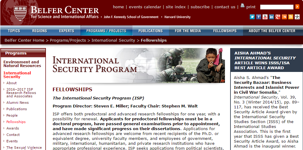 International Security Program Predoctoral and Advanced Research ...
