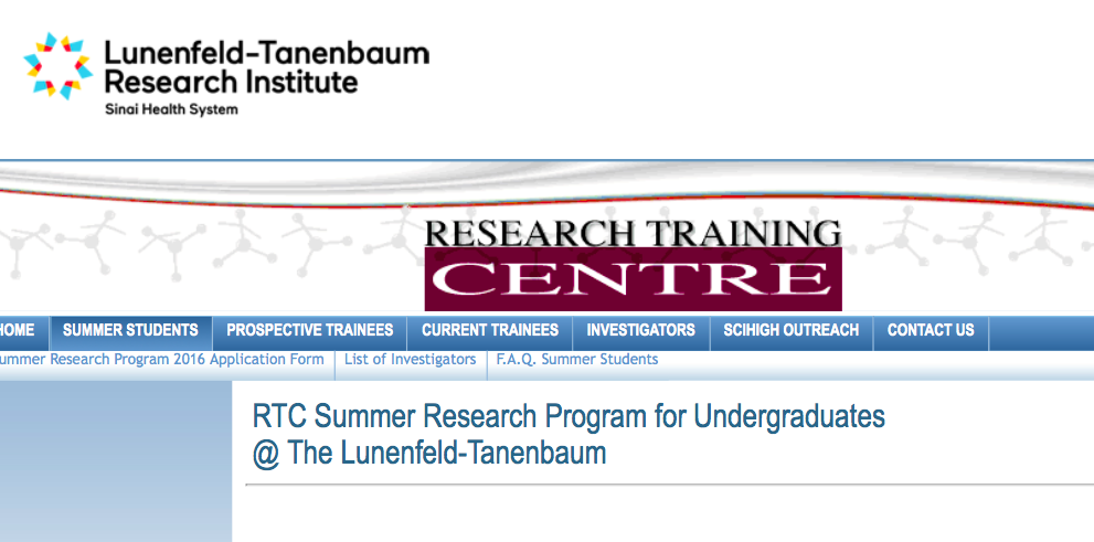 Summer Research Program for Undergraduates in Science 2017, Lunenfeld ...