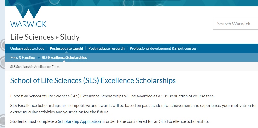 University of Warwick School of Life Sciences Excellence Scholarships ...