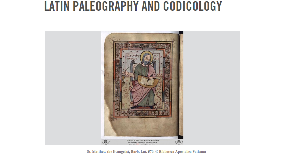 Winter School - Latin Paleography and Codicology, 8-19 January 2018, USA