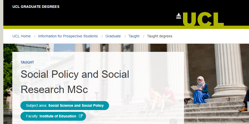 University College London MSc Programme in Social Policy and Social ...